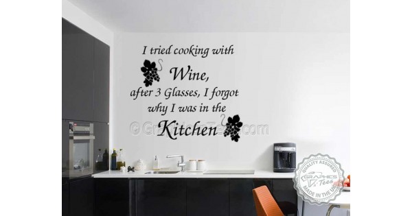I Tried Cooking with Wine, Kitchen Dining Room Wall Art Mural Sticker ...