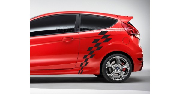 MK7 Ford Fiesta Check Checker Flag Custom Side Graphic Decal